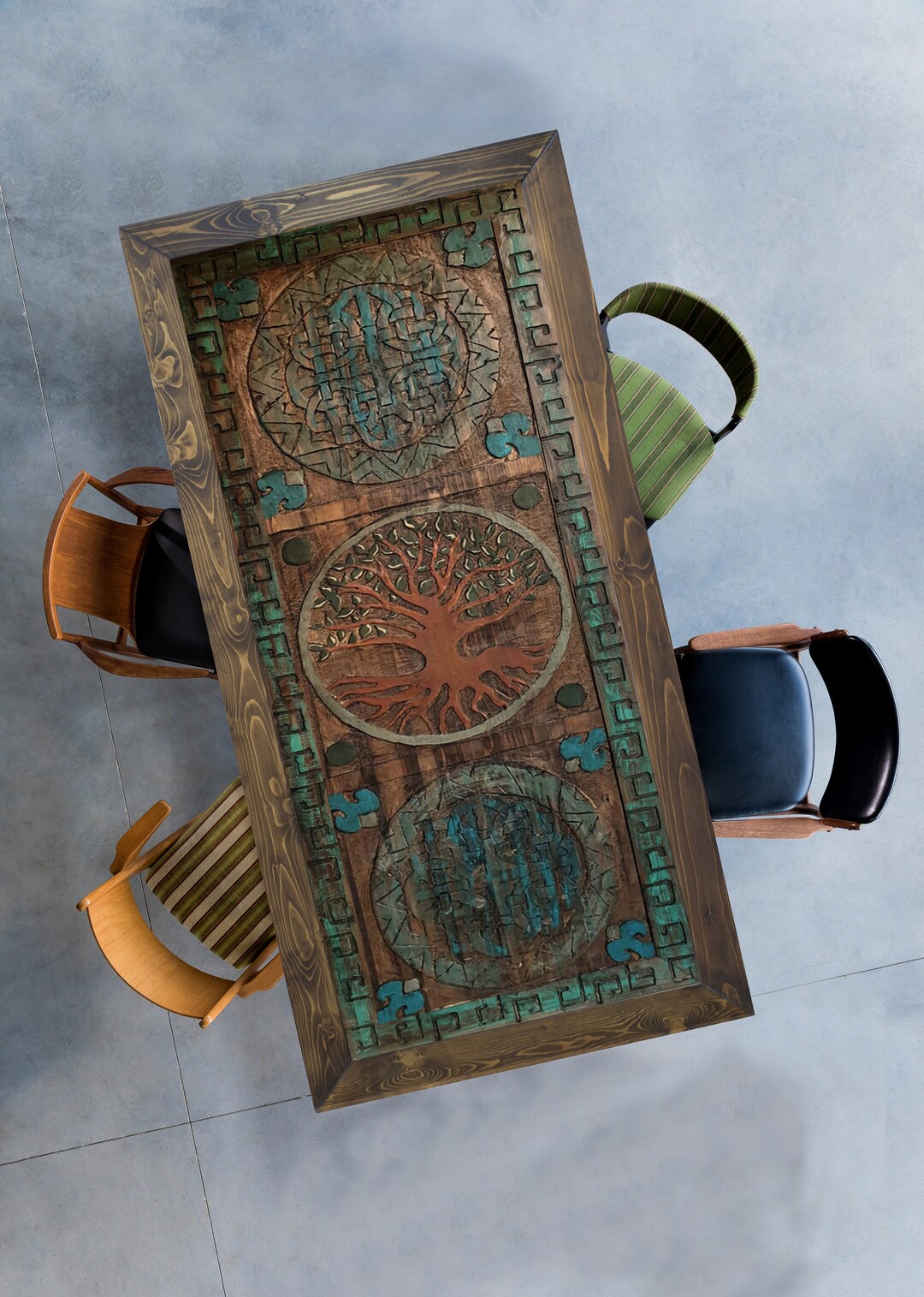 Tree of Life Solid Wood Dining Table, Rustic Design Wood Table ...