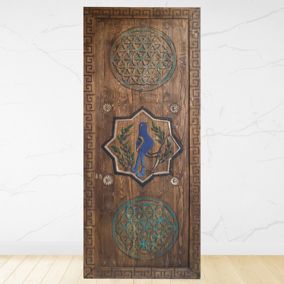 Hand Carved Wood Door for Living Room, Kitchen, Entry - Floral Design ...