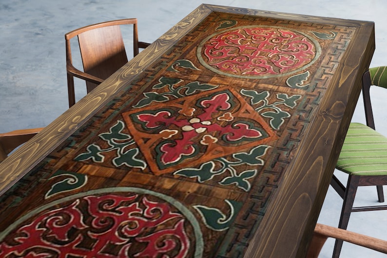 Hand Carved Rustic Dining Table: Custom Size Solid Wood - Etsy