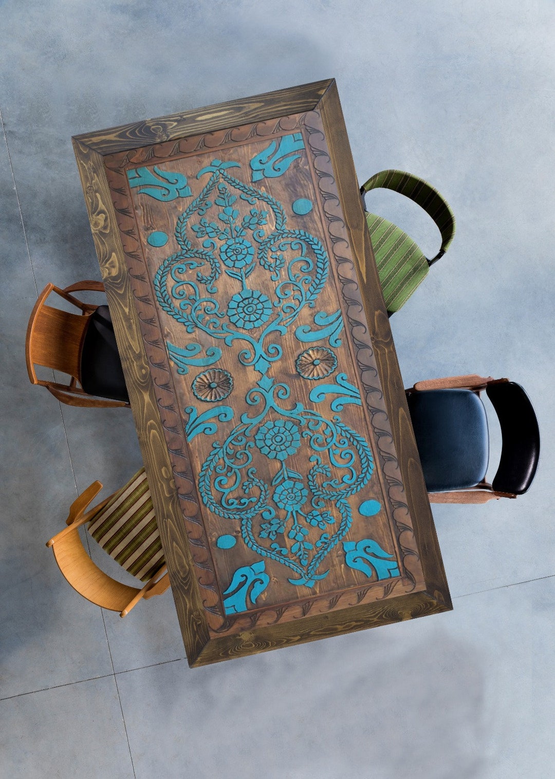 Hand Carved Solid Wood Dining Table: Rustic Farmhouse Style - Etsy