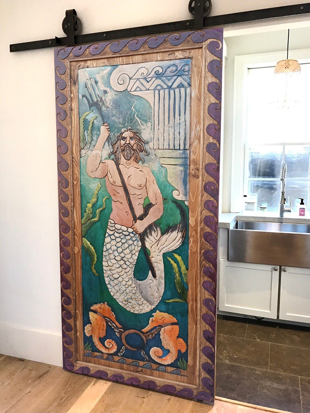 Zeus Antique Barn Door, Mythology Design Wood Door, Myths Door ...