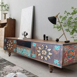 Hand Carved TV Console, Handmade Rustic TV Unit, Stylish Tv Stand ...