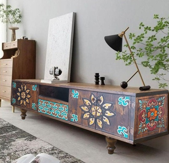 Hand Carved TV Console Handmade Rustic TV Unit Stylish Tv Stand Custom Siz Wooden TV Console Wood Entertaiment Unit Etsy