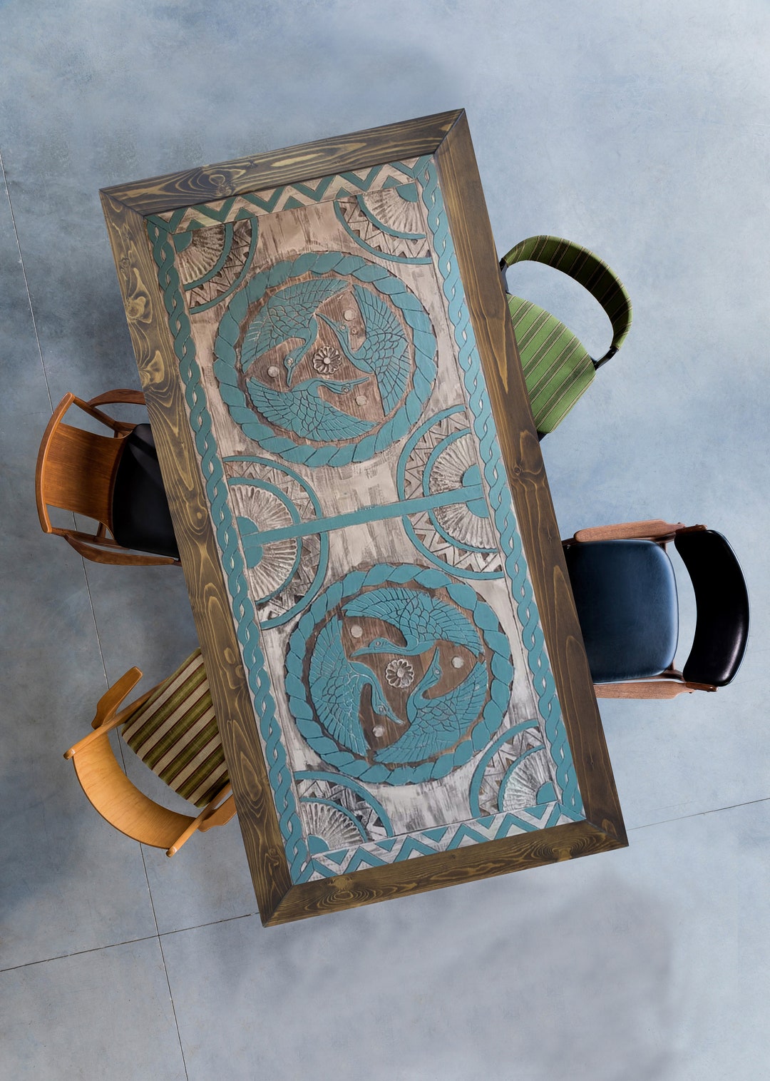 Custom Size Wooden Carved Table, Kitchen Wood Table, Live Edge Dining ...