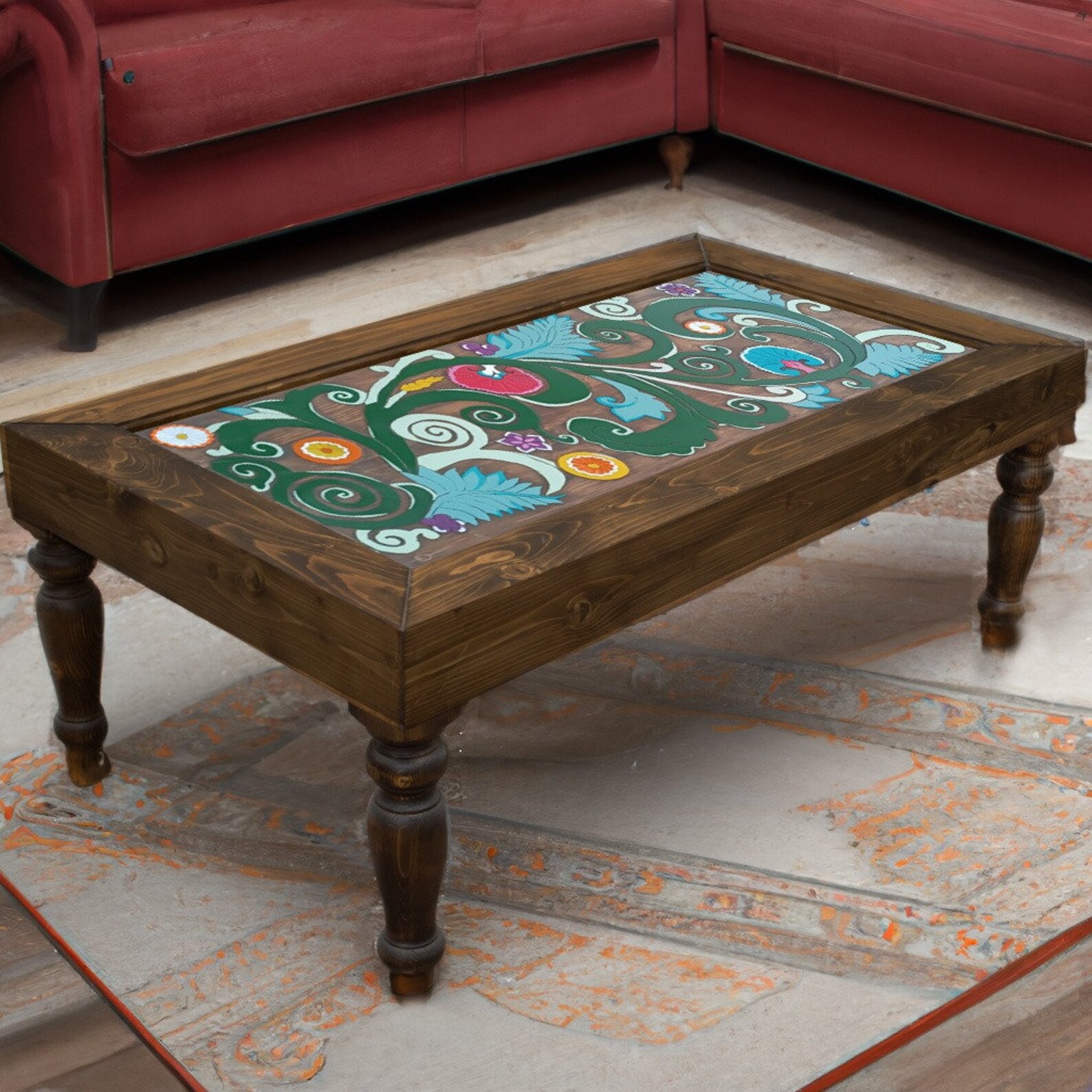 Hand Carved Rustic Coffee Table: Solid Wood Farmhouse Table (43x26x18 ...