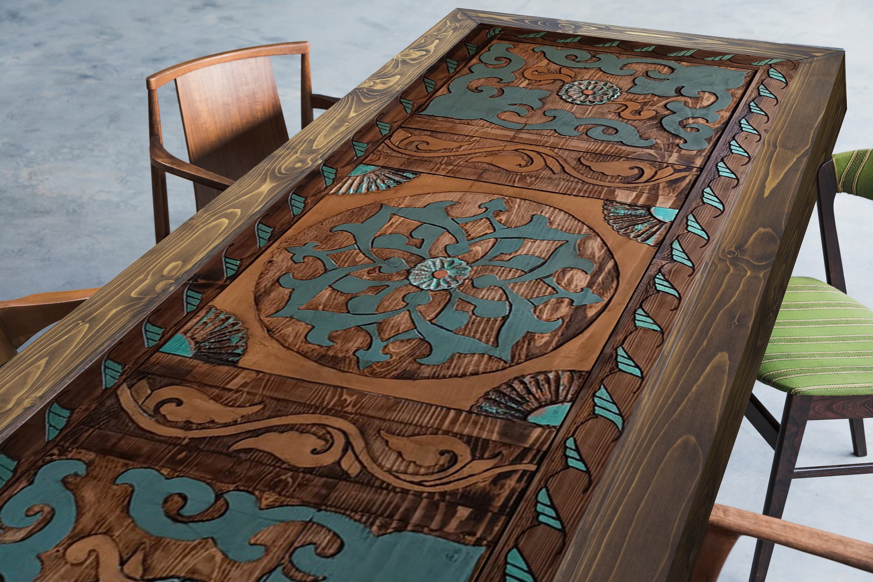 Hand-carved Wooden Dining Table: Farmhouse Style, Custom Size - Etsy