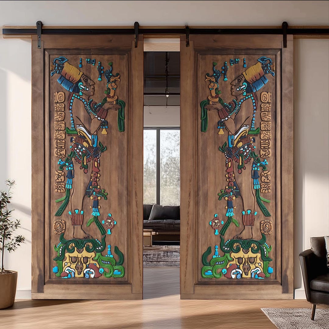 Handcrafted Mayan Barn Door Farmhouse Double Sliding Barn Door ...