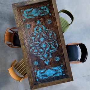 Hand Carved Rustic Dining Table: Acrylic Painted Wood - Etsy