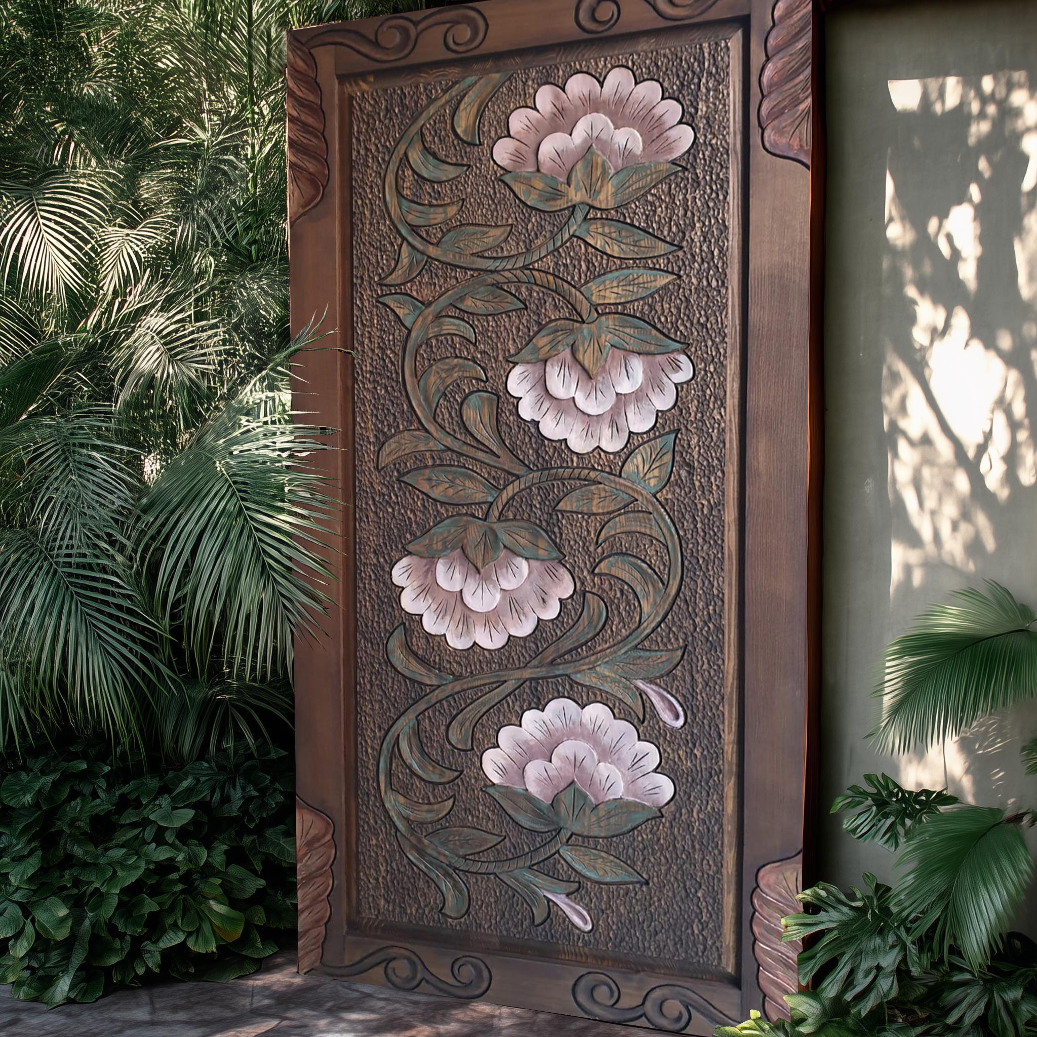 Hand-carved Floral Barn Door: Rustic Boho Sliding Wood Door - Etsy