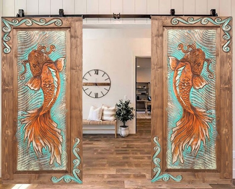 Hand Carved Fish Door: Solid Wood Japanese Antique Entrance - Etsy