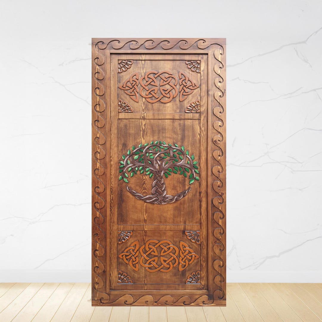 Celtic Tree of Life Wooden Door, Hand Carved Symbolic Design, Irish ...