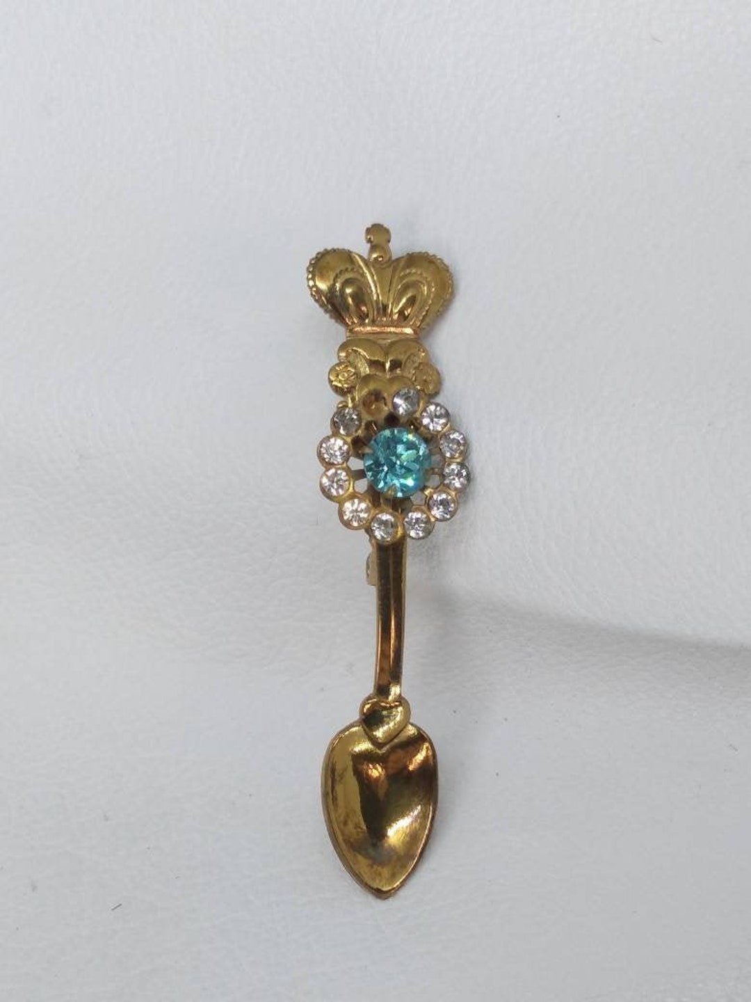 Golden Crown Sparkly Spoon Vintage Antique Gift Backpack Jacket Pin ...