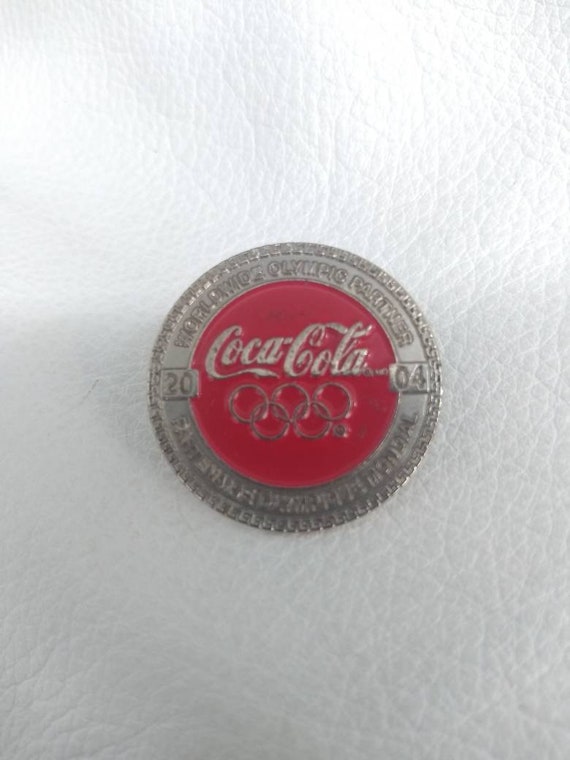 2004 Olympics Coca Cola Drink Pin Antique Pinback Vin… - Gem