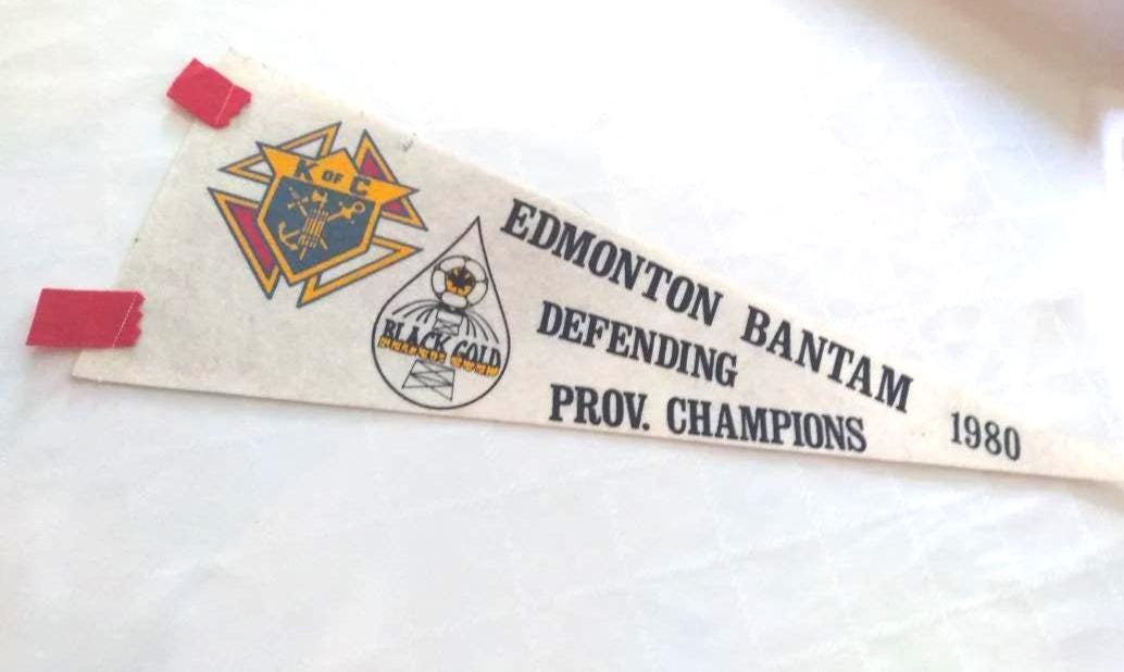 Edmonton Bantam 1980 Champions Kof C Black Gold Soccer Hockey Pennant ...