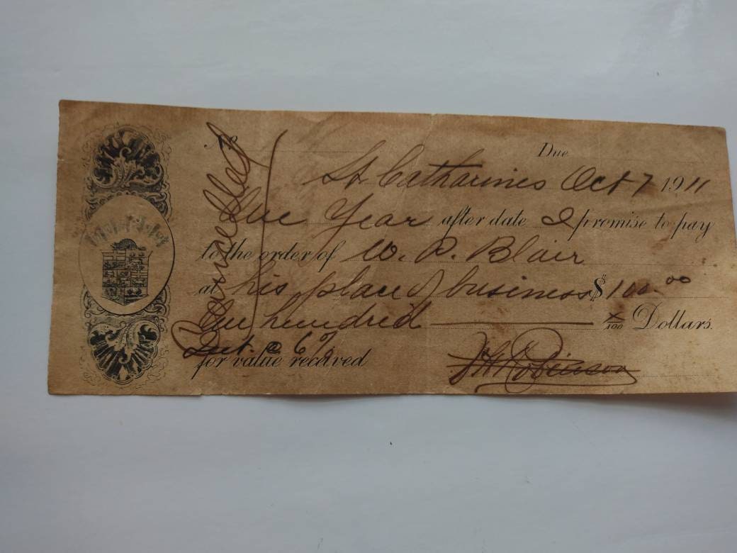 1911 Promissory Note Record for 100 Dollars Vintage Bank | Etsy