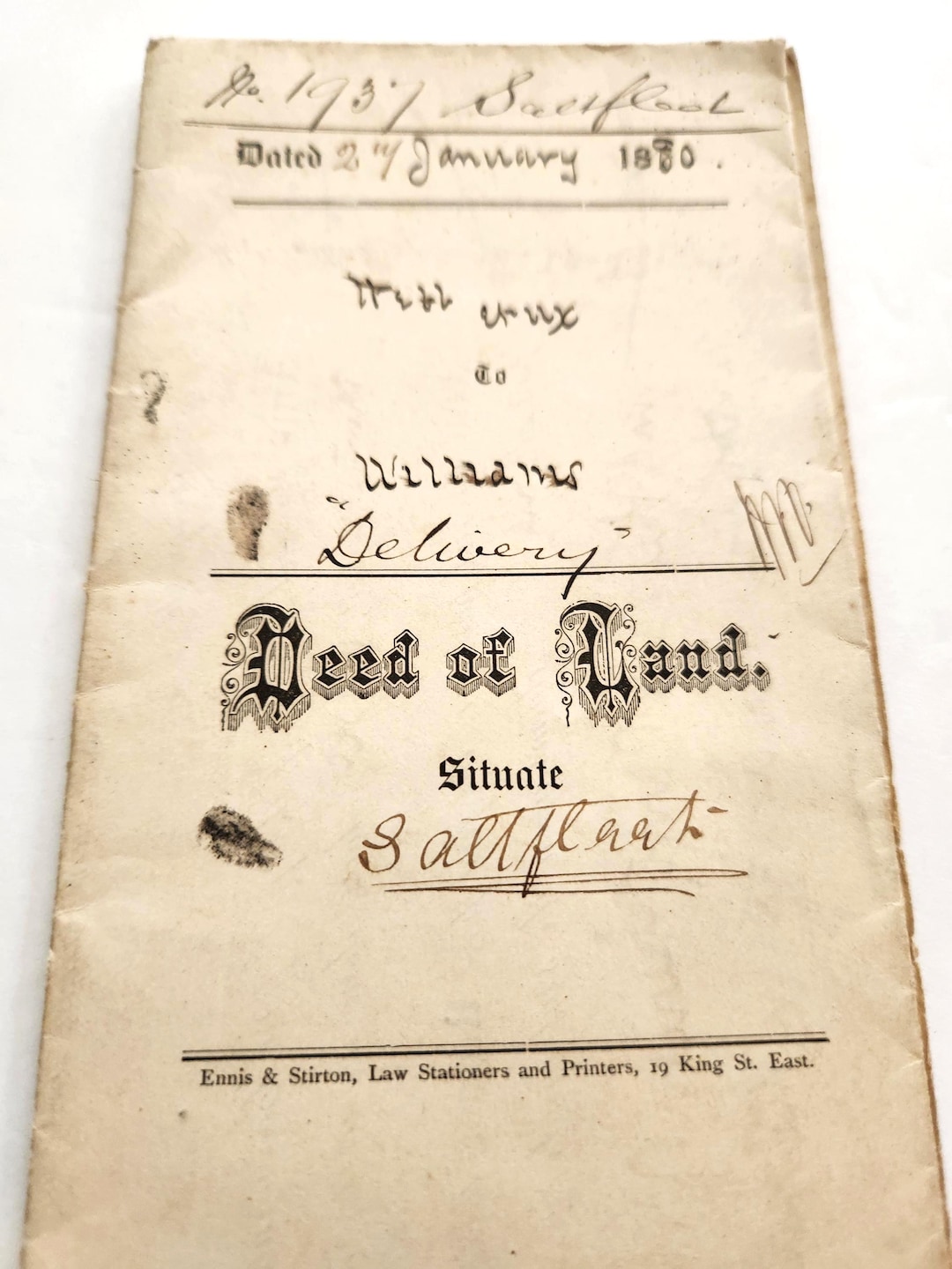 1880 Deed of Land Township of Saltfleet (hamilton, Ontario) Indenture ...
