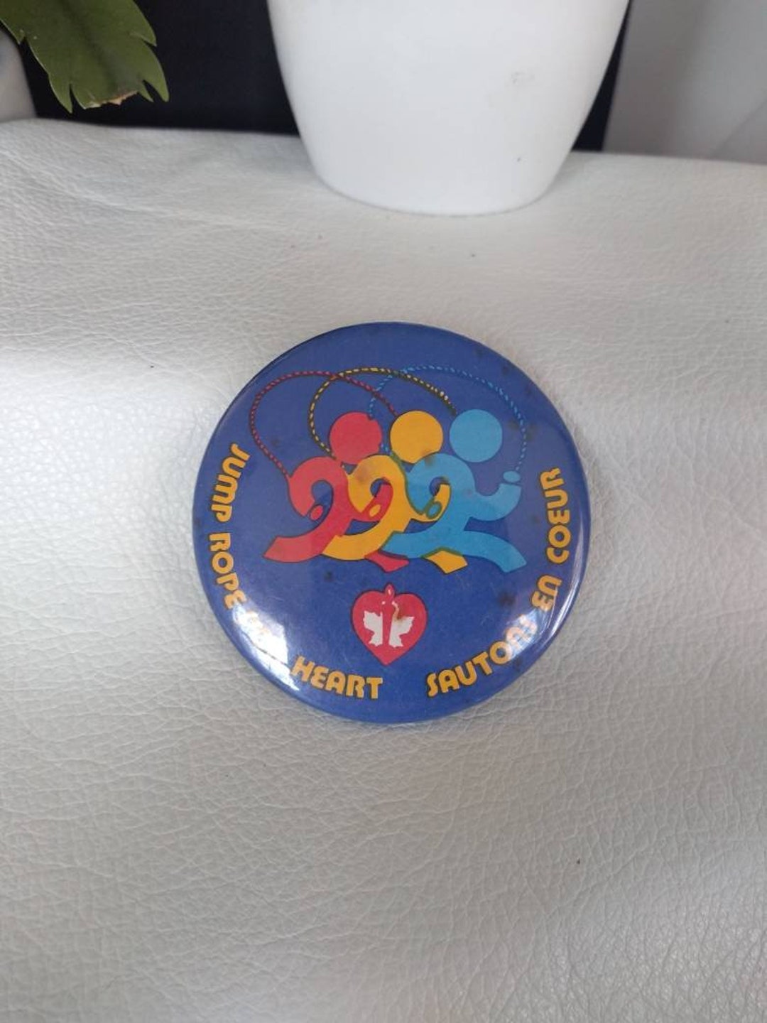 Jump Rope for Heart Antique Button Pinback Popper Retro Pin Vintage ...