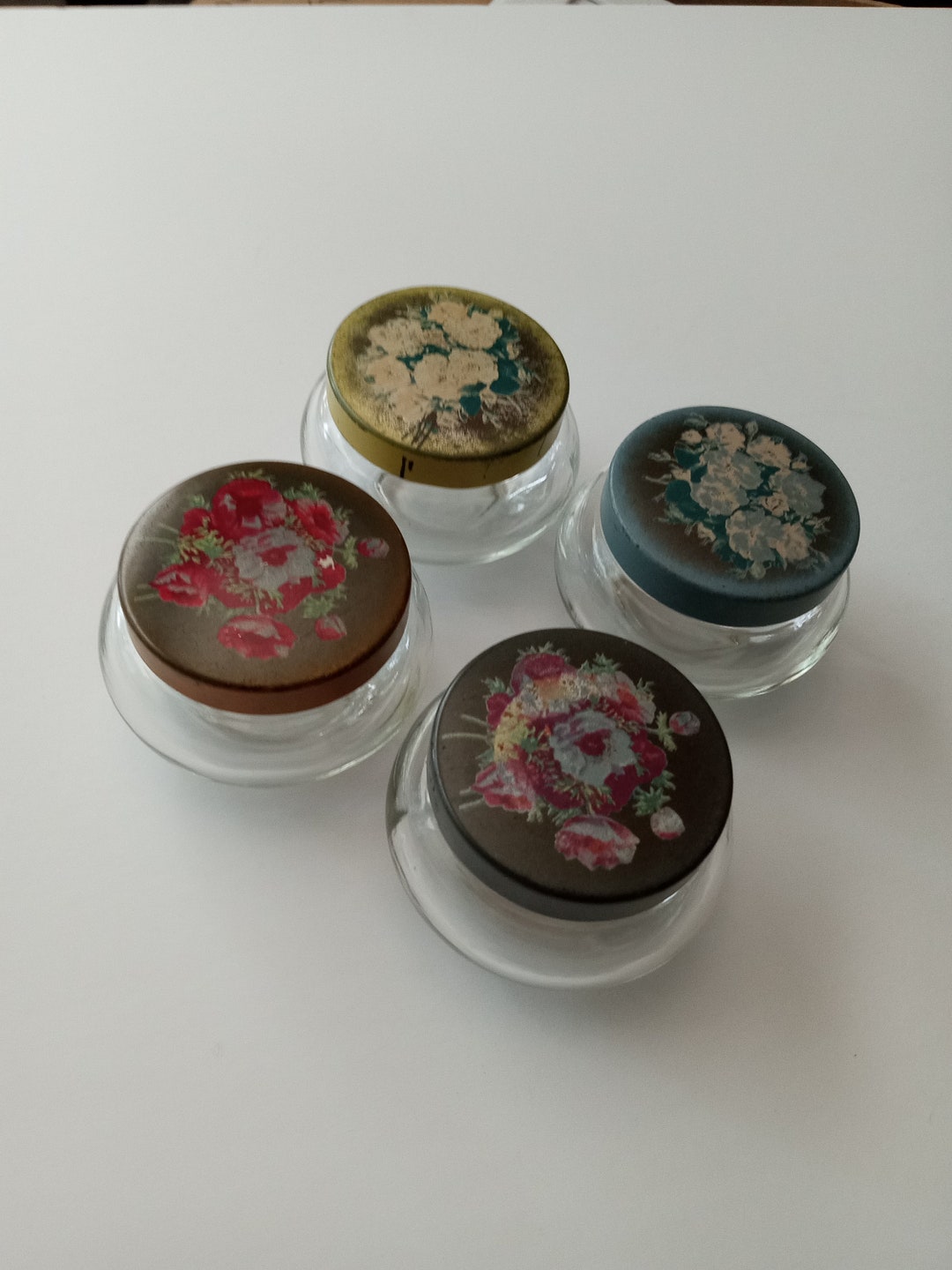 Small Set of 4 Flower Trinket Box With Lid Vintage Antique Hand Painted ...