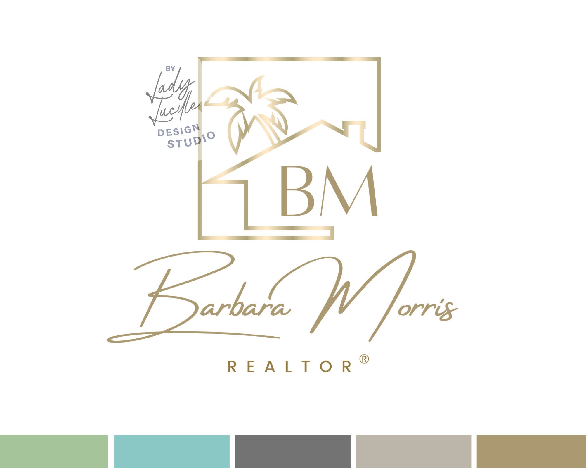 Beach House Realtor Logo Design: Palm & House Branding (canva Template ...