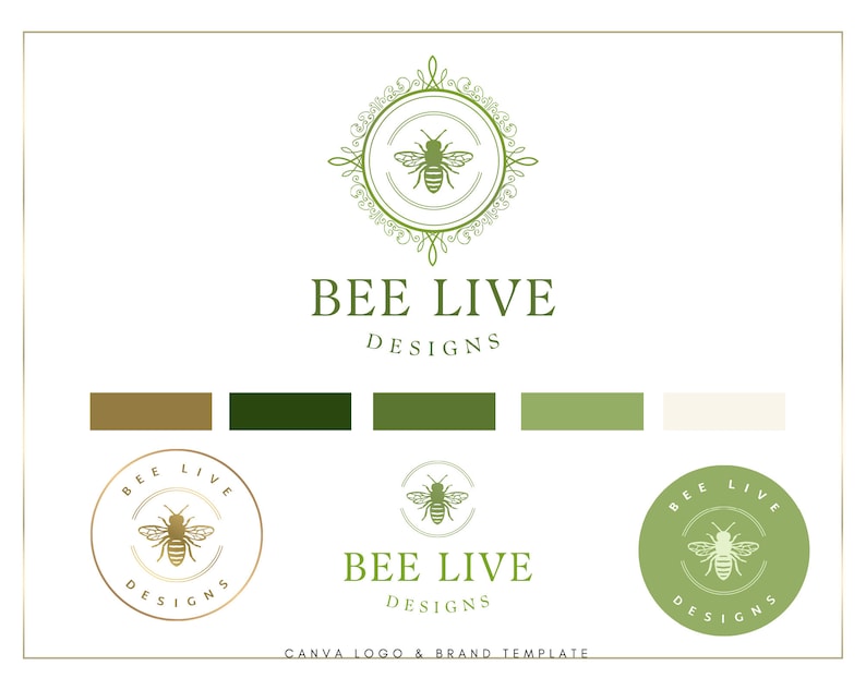 Green Bee Logo Nature Branding Design Organic Honey Logo - Etsy