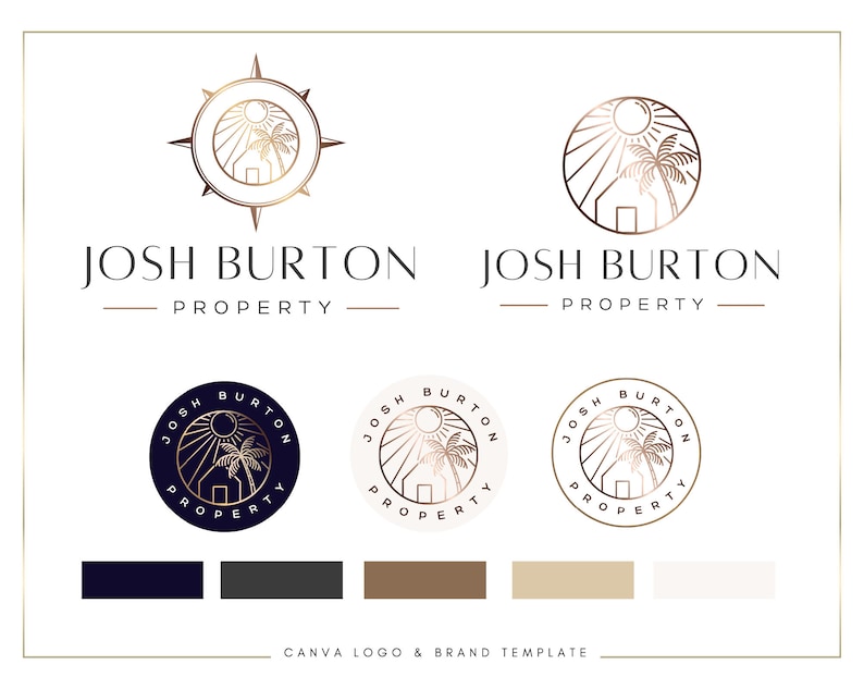 Nautical Compass Logo Design: Tropical Real Estate Branding (canva ...