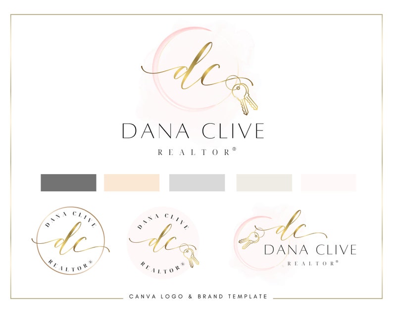 Gold Realtor Logo Design Pink Watercolor Circle Real Estate - Etsy