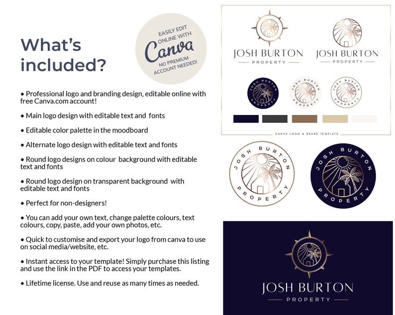 Nautical Compass Logo Design: Tropical Real Estate Branding (canva ...