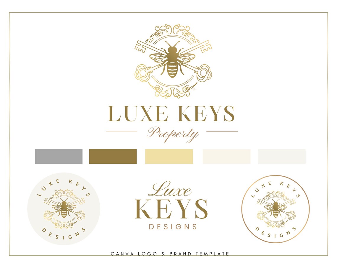 Bee and Keys Logo Design Gold Bee Logo Template Investment - Etsy