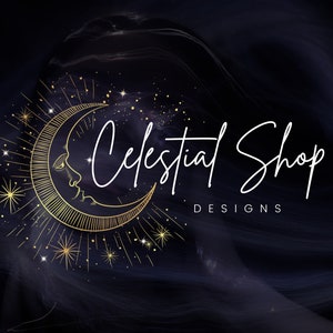 Celestial Logo Design, Crescent Moon Logo, Astrology Magic Branding, Canva Template, Tarot Logo ...