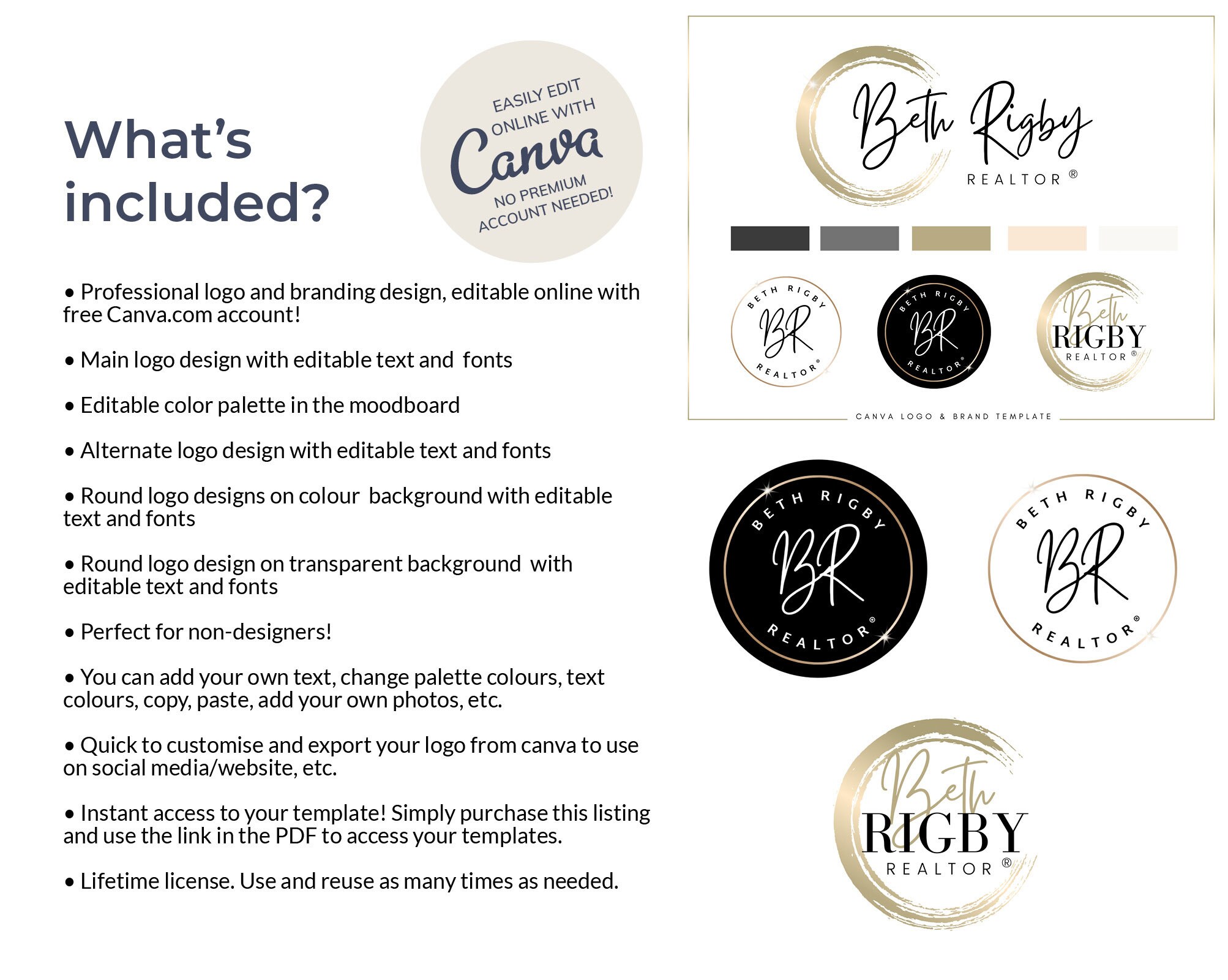 Brush Circle Gold Logo Realtor Logo Design Abstract Circle | Etsy