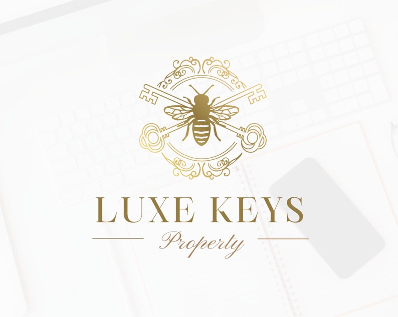 Bee and Keys Logo Design Gold Bee Logo Template Investment - Etsy