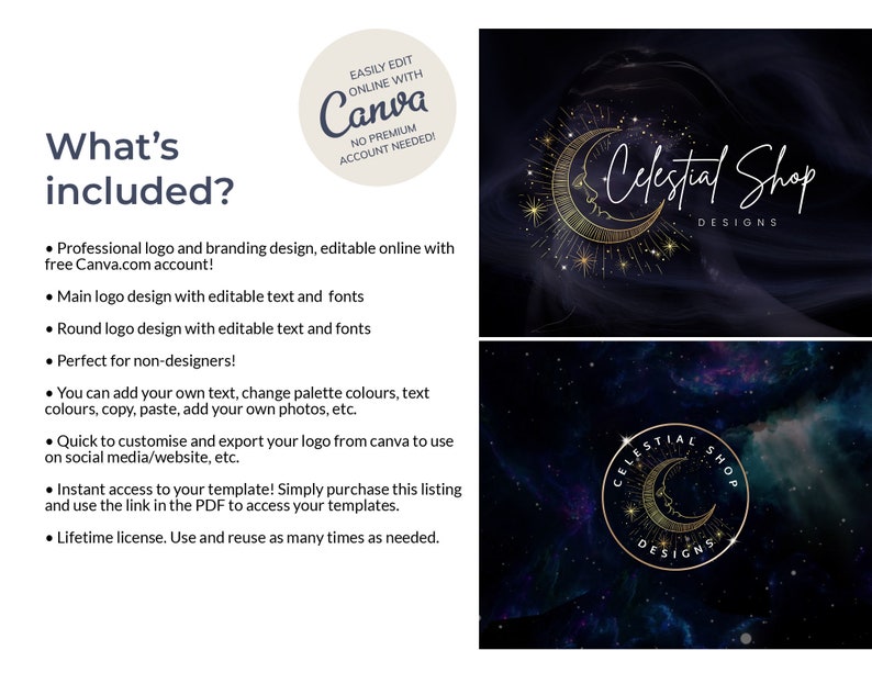 Celestial Logo Design Crescent Moon Logo Astrology Magic - Etsy