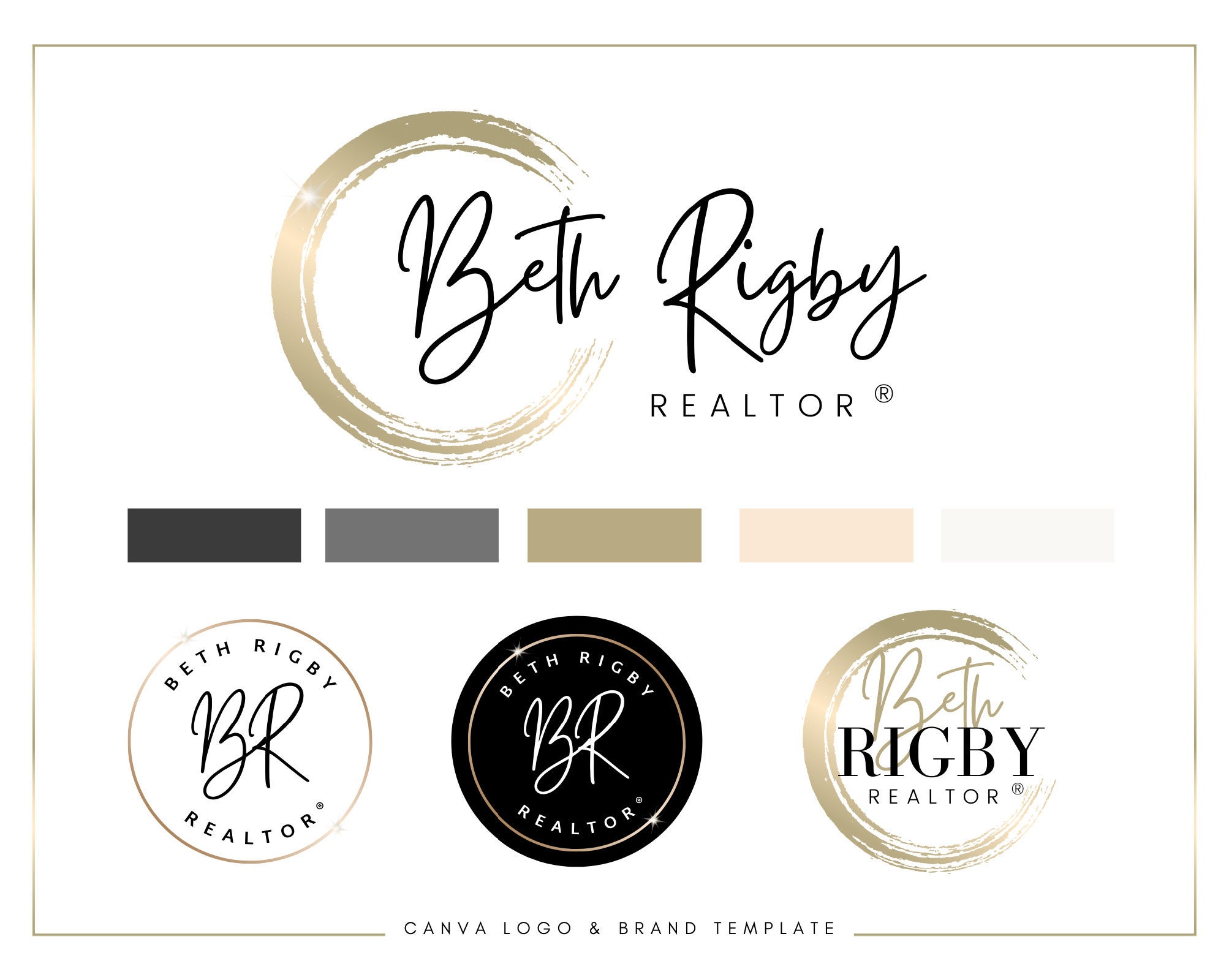 Brush Circle Gold Logo Realtor Logo Design Abstract Circle | Etsy