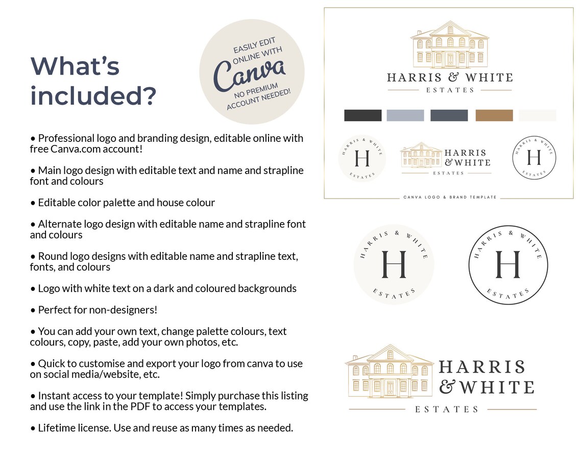 Estate House Logo Design: Realtor Branding Template (canva Editable) - Etsy