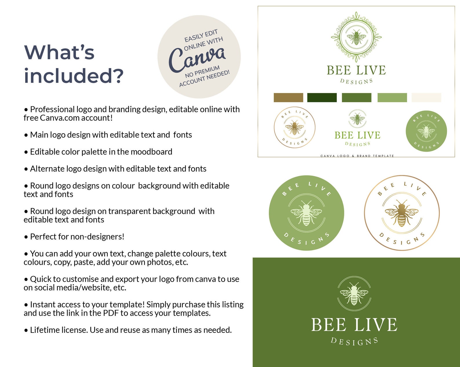 Green Bee Logo Nature Branding Design Organic Honey Logo - Etsy