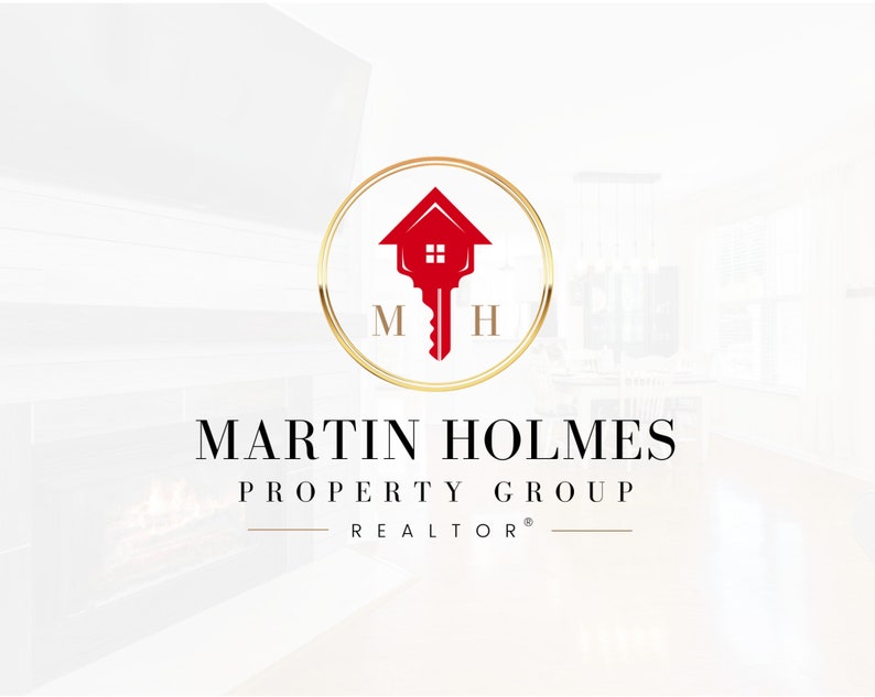 Realtor Logo Design: Red & Gold Key, Real Estate Branding (canva ...