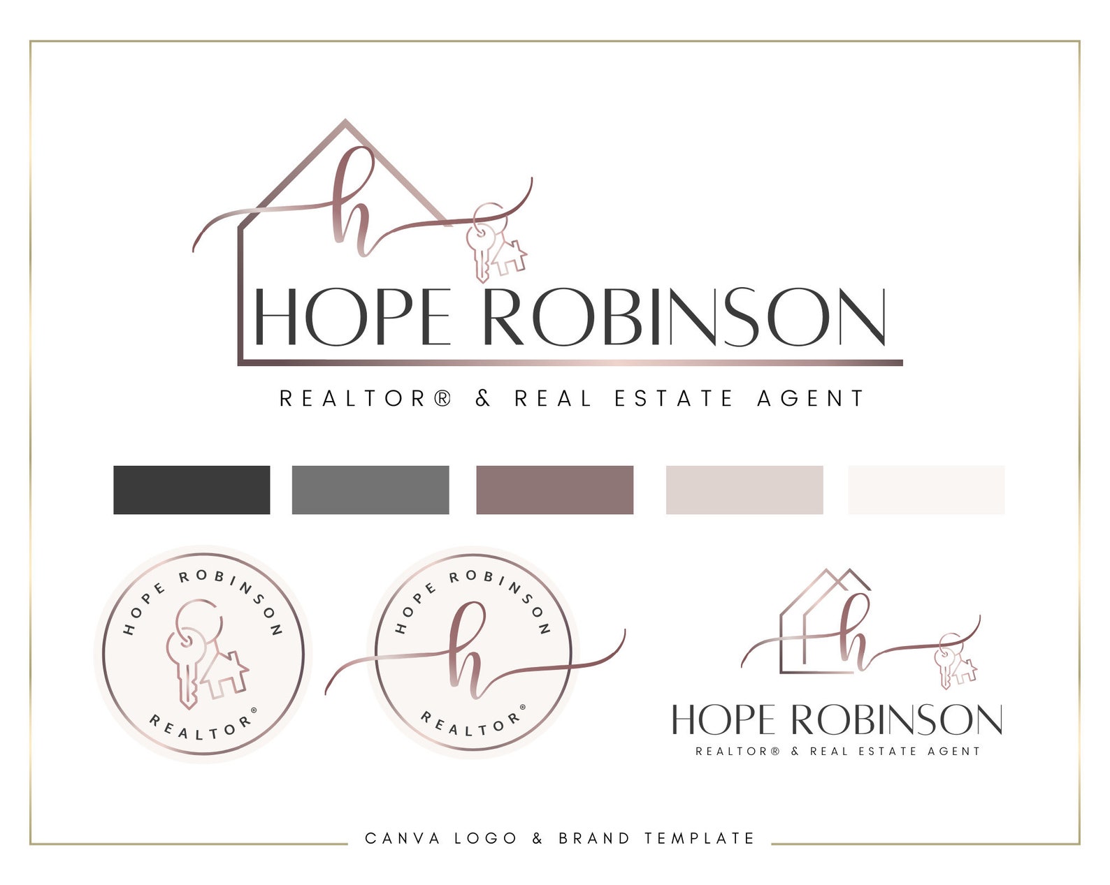 Rose Gold Realtor Logo House Logo Design Modern Real | Etsy