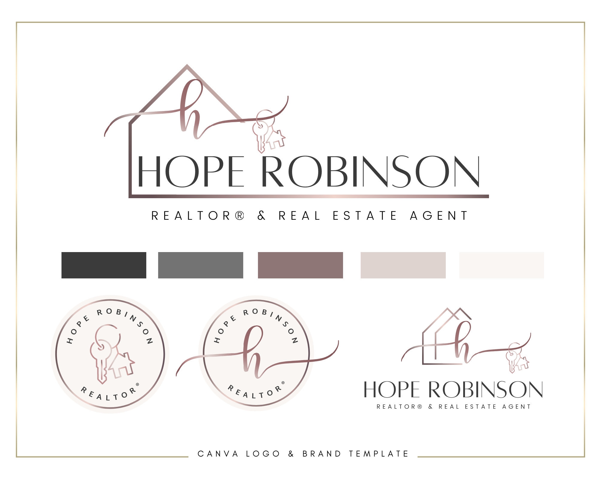 Rose Gold Realtor Logo: Modern House Design - Canva Template (PDF) - Etsy