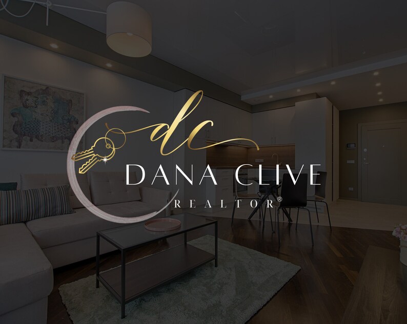 Gold Realtor Logo Design Pink Watercolor Circle Real Estate - Etsy