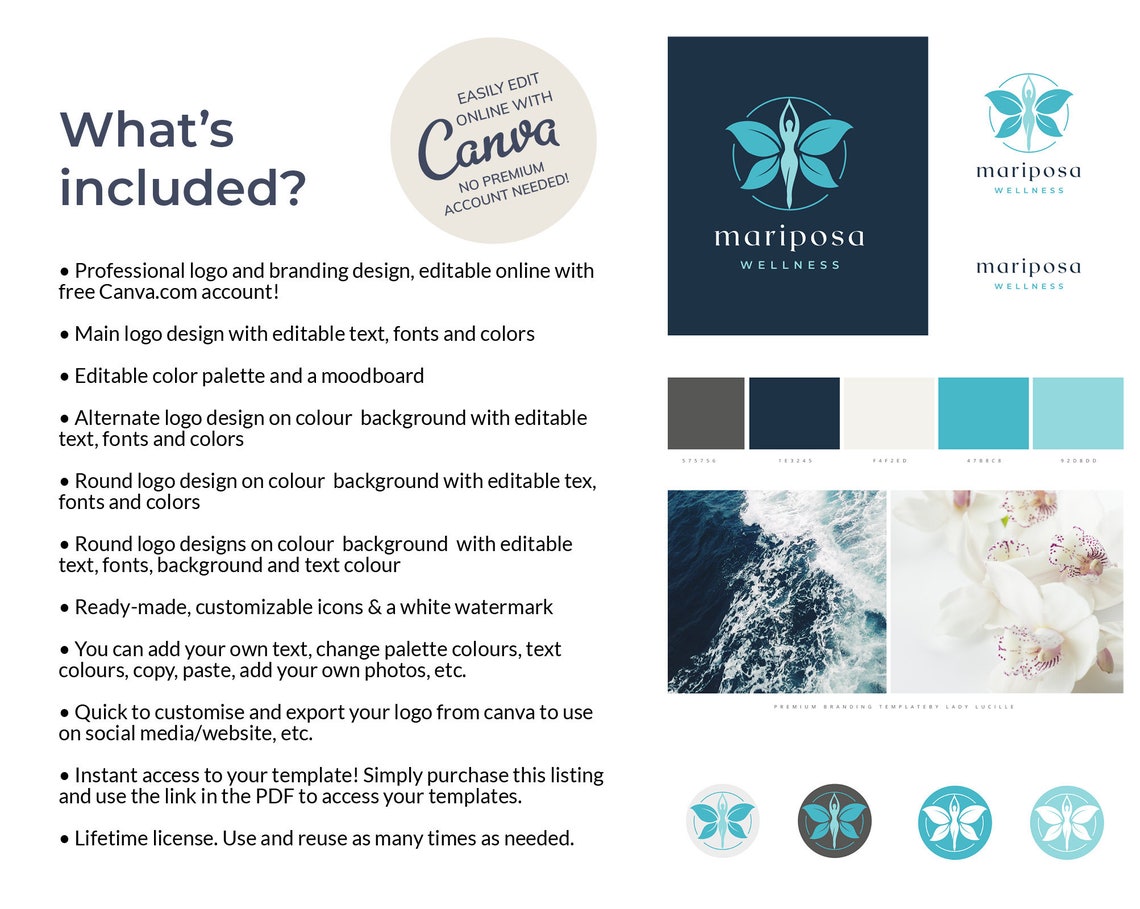 Butterfly Wellness Logo Template: DIY Branding Design (canva PDF) - Etsy