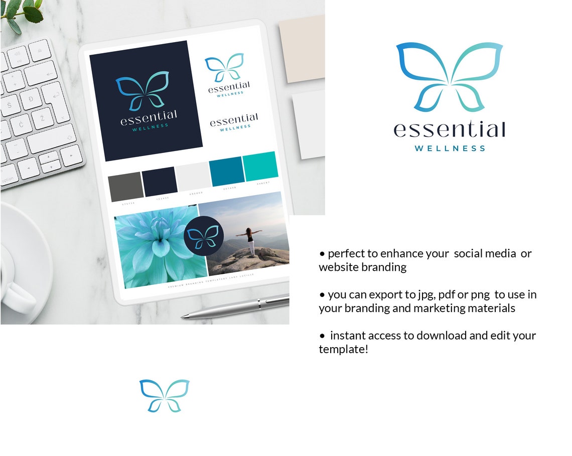 Butterfly Wellness Logo Design: DIY Branding Template (canva) - Etsy