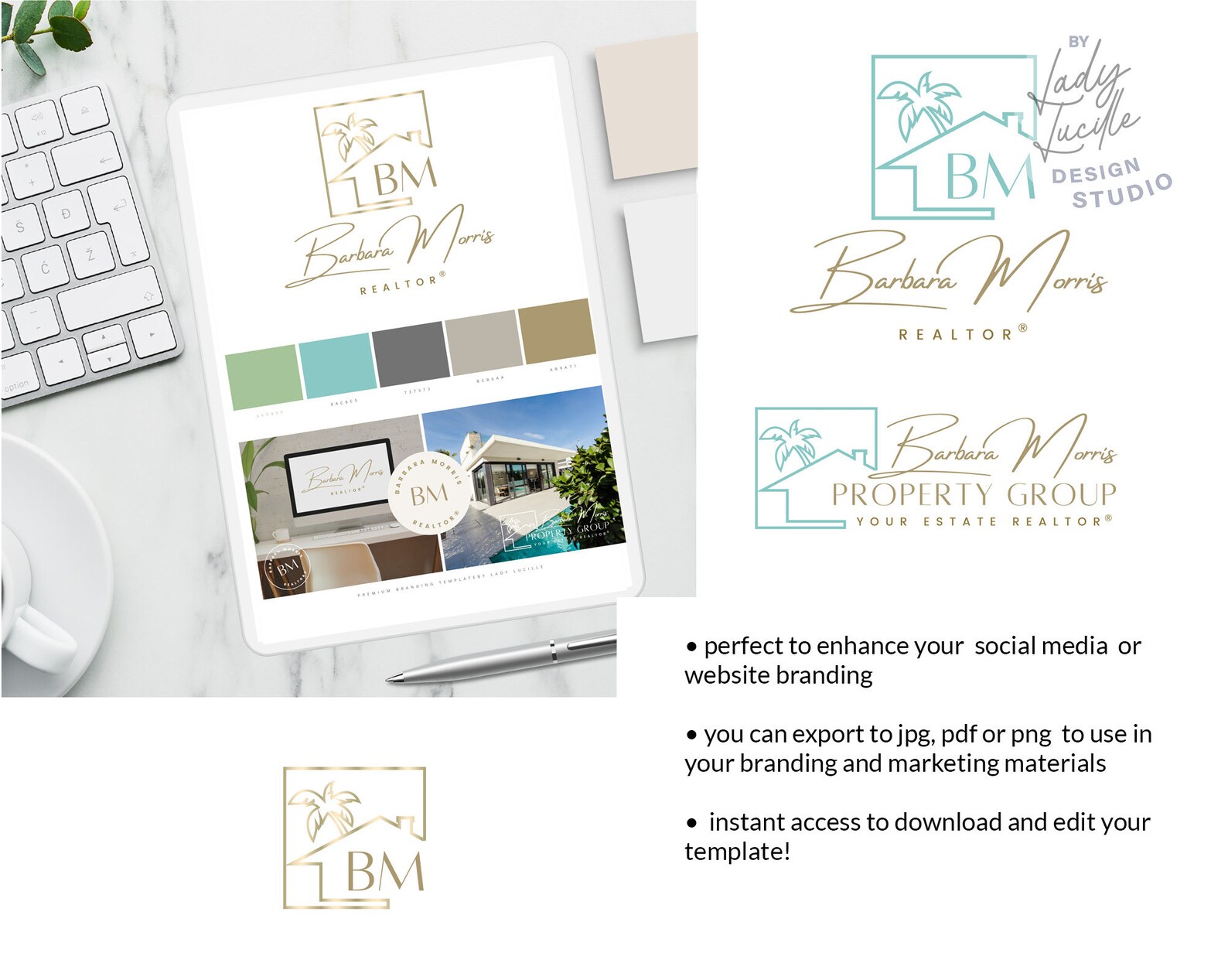Beach House Realtor Logo Design: Palm & House Branding (canva Template ...