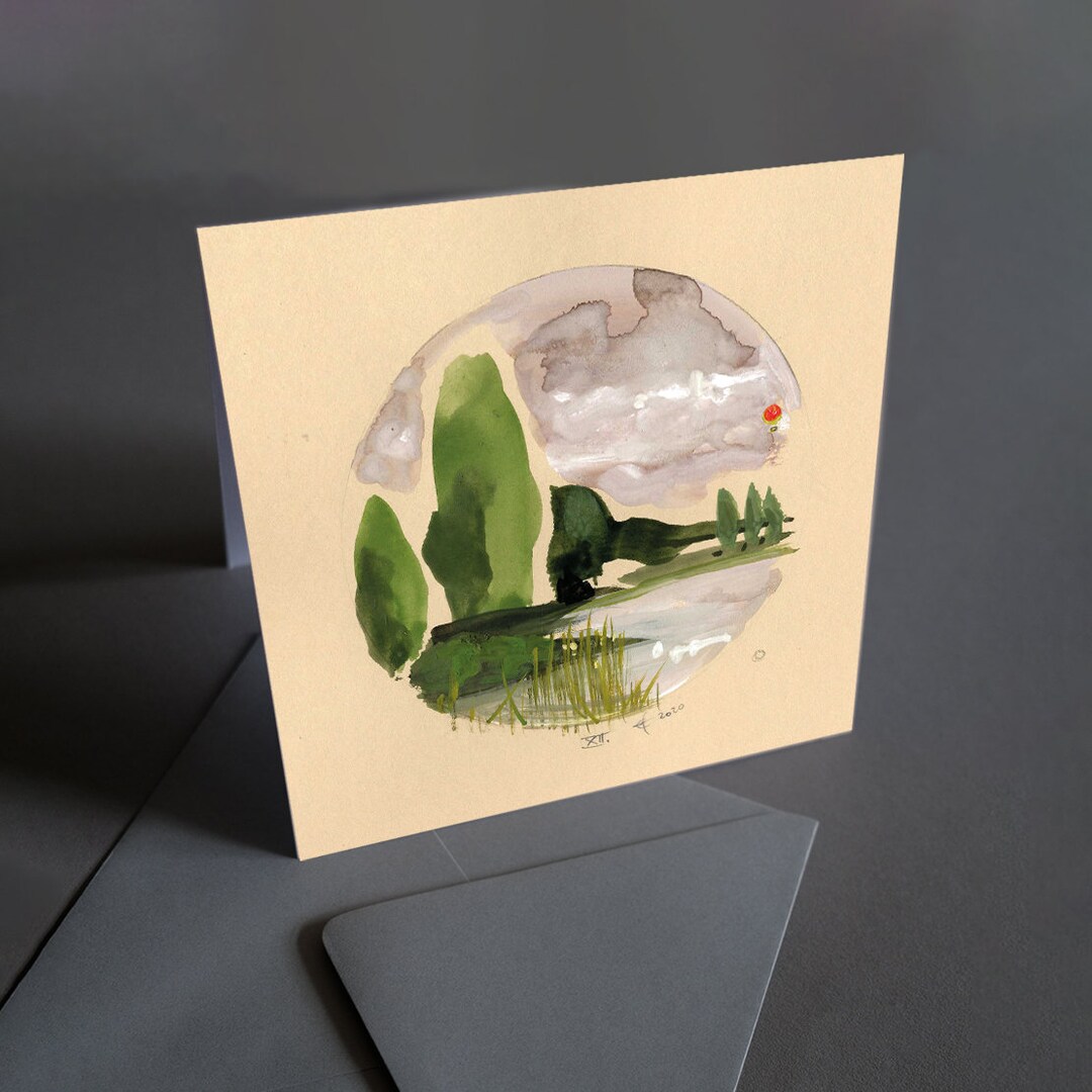 Greeting Card, Folding Card With Envelope, Landscape Watercolor Square ...