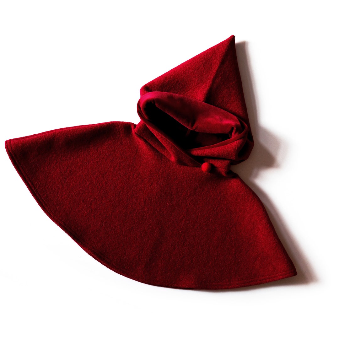 MIMI Cherry Red Wool Poncho With Velvety Soft Lined Pointed Hood, Wool ...