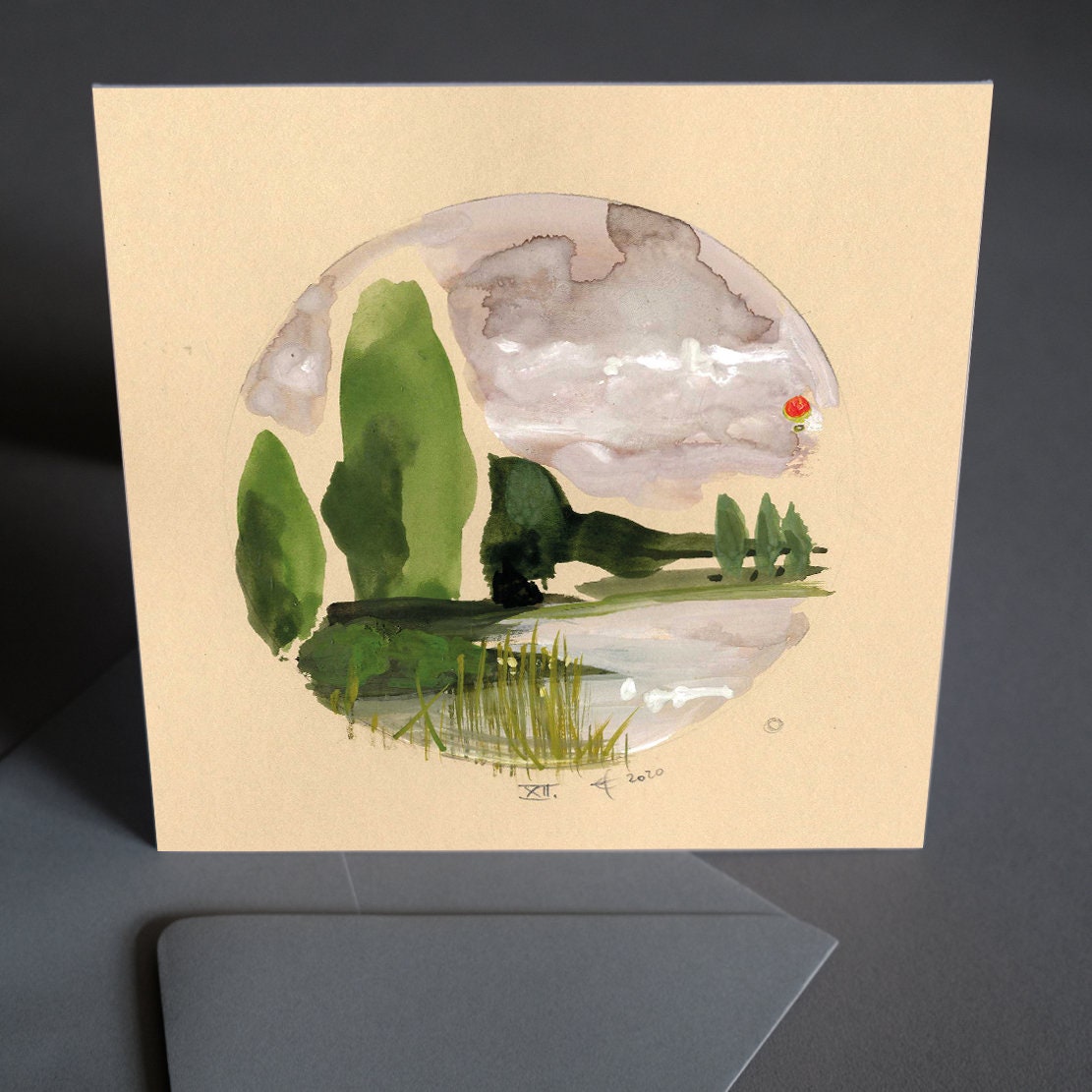 Greeting Card, Folding Card With Envelope, Landscape Watercolor Square ...