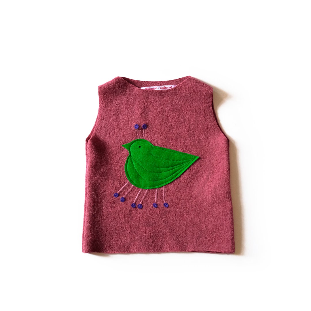 FRED Pink Children's Wool Vest With Bird Appliqué, Wool Vest With Bird ...
