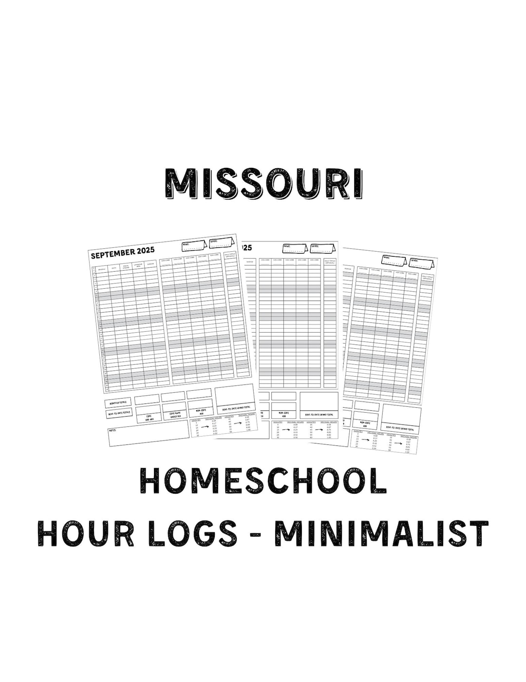 Missouri Homeschool Hour Log 2025-2026 - Minimalist - Etsy