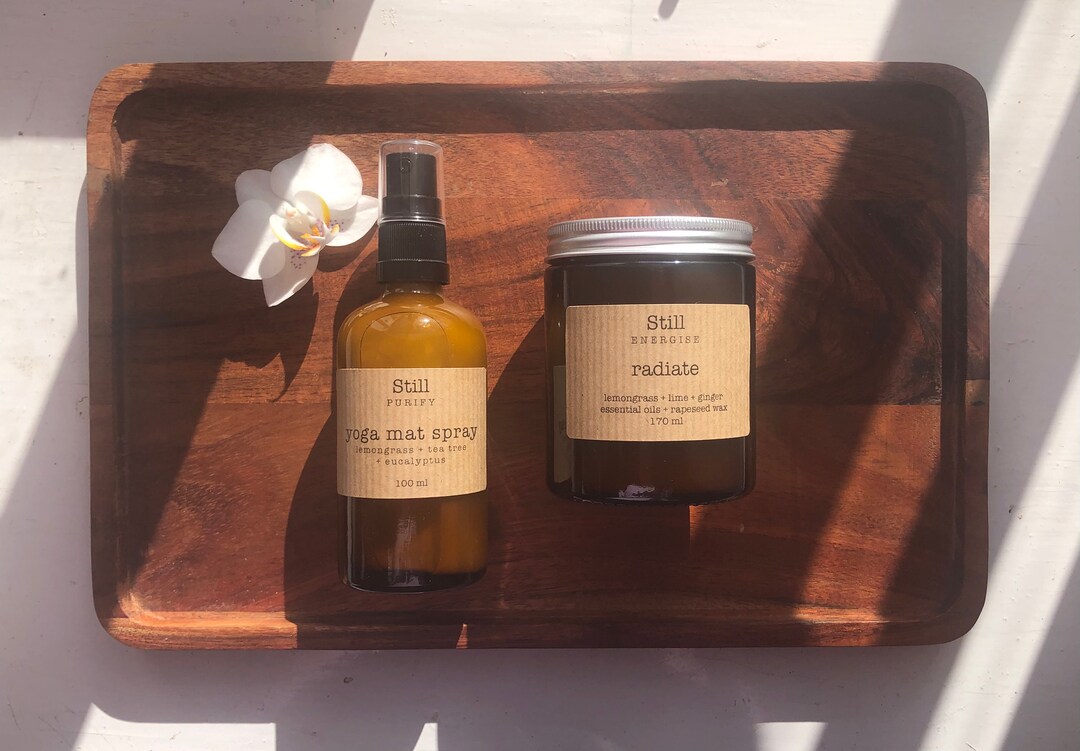 Yoga Gift Set: Natural Yoga Mat Spray and Aromatherapy Candle - Etsy