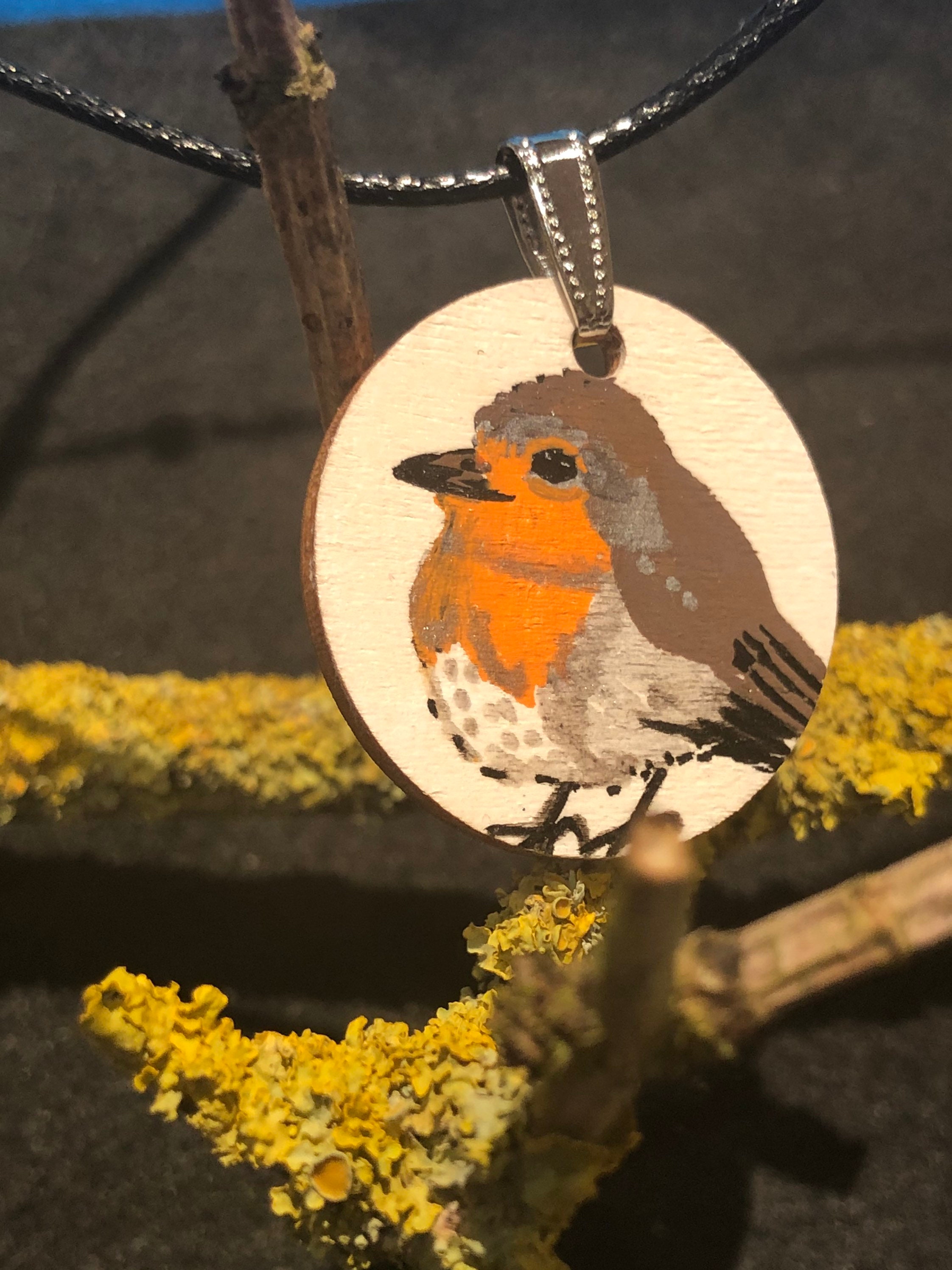 Robin Necklace-wooden Handpainted Robin Pendant With Necklace-custom ...