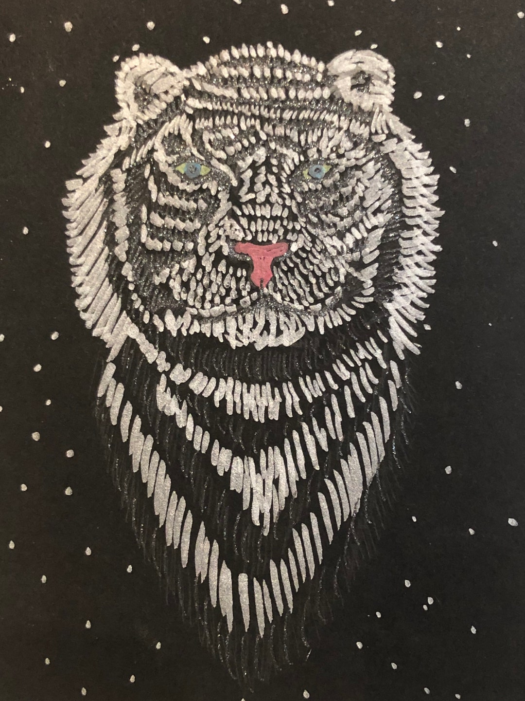 Hand Drawn Metallic White Tiger Card - Etsy